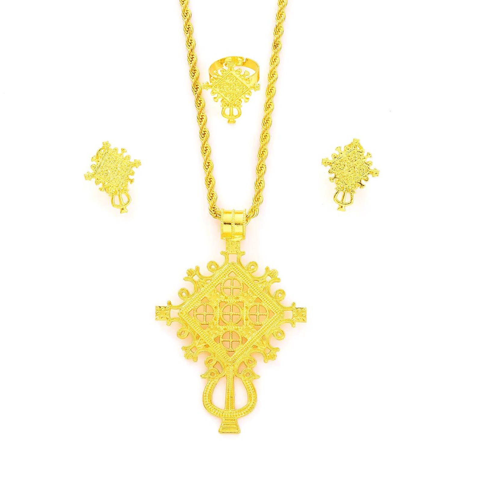 Large Ethiopian Saint George Cross Necklace With Matching Earrings ...