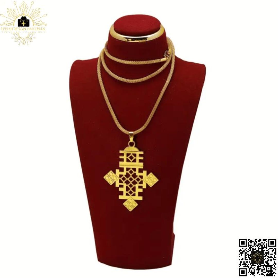 Large Ethiopian | Eritrean Lalibela Cross Pendant Necklace on Cable ...