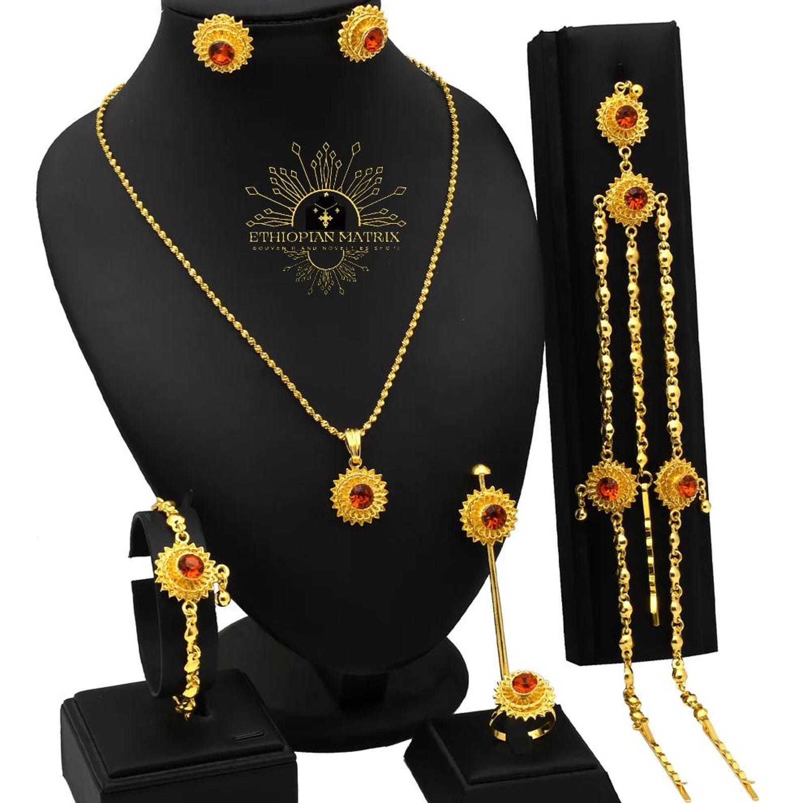 Royal Ethiopian Eritrean Habesha Jewelry Set – 6pc 24K Gold Plated ...
