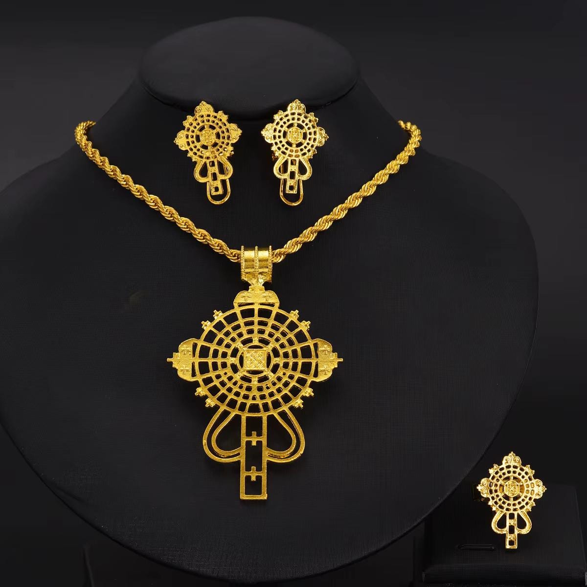 Luxurious Ethiopian Axum Gold Cross Necklace With Matching Earrings ...
