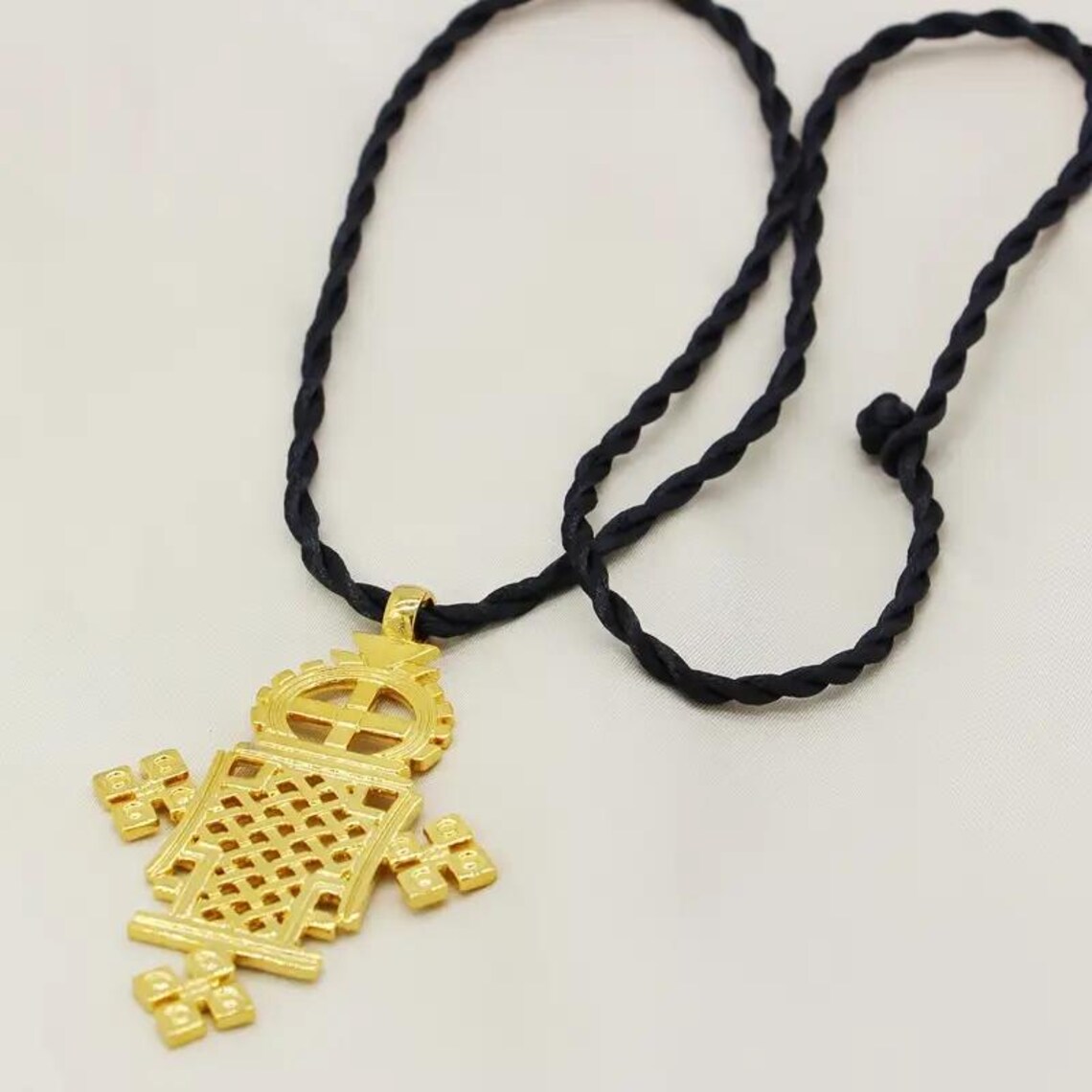 Ethiopian Orthodox Christian Gold Axum Cross Necklace on Black Rope ...