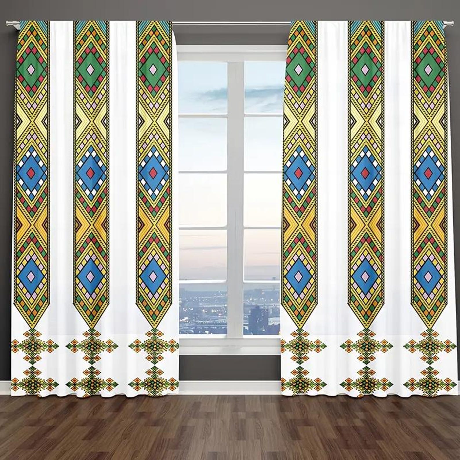 Ethiopian Cross Curtains: Geometric Ethnic Living Room Drapes (set of 2 ...