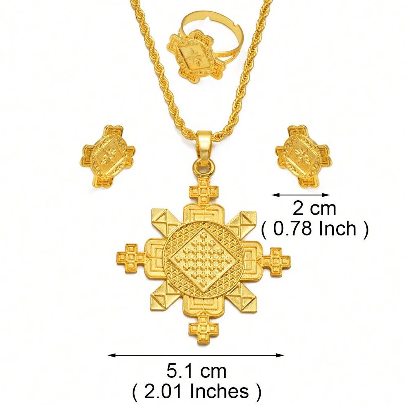 Gorgeous Ethiopian Gondar Gold Cross Necklace Jewelry Set - 3pc Set ...