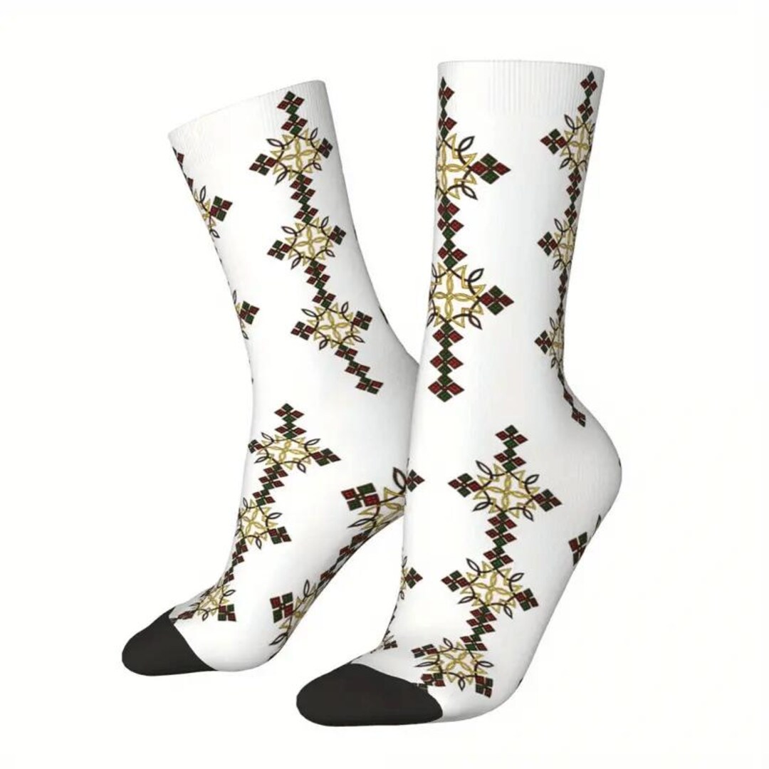 Ethiopian Cross Pattern White Crew Socks - Etsy