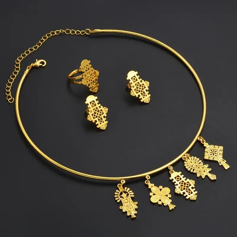 Ethiopian | Eritrean Multiple Cross Jewelry | Matching Earrings & Ring ...
