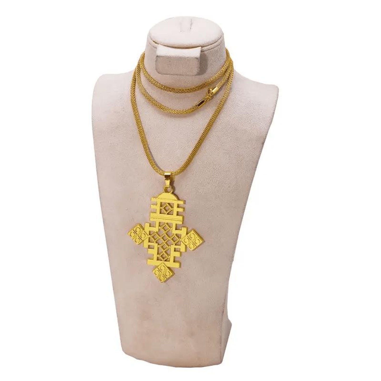 Large Ethiopian | Eritrean Lalibela Cross Pendant Necklace on Cable ...