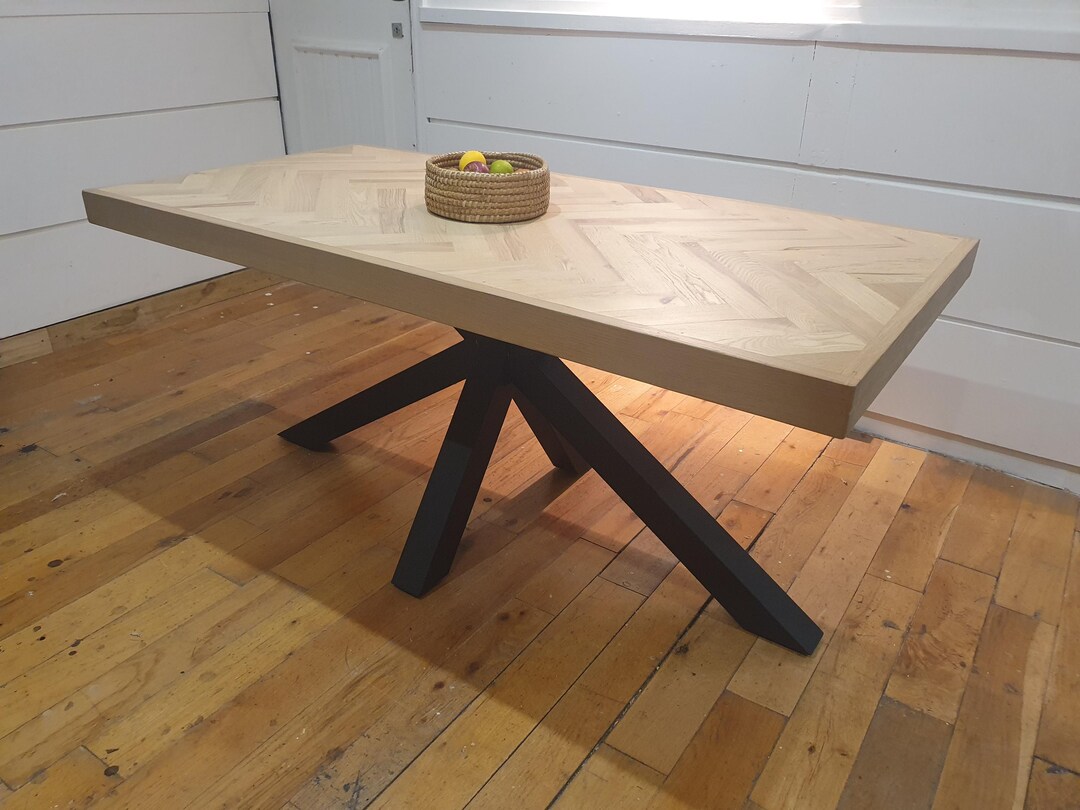Spider Leg Solid Oak Herringbone Dining Table - Etsy