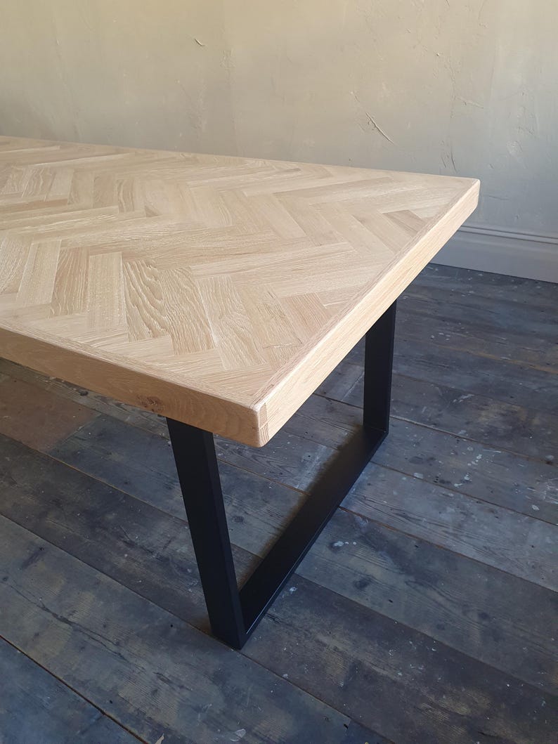 Oak Herringbone Dining Table, Hardwood Table With Natural White Oil Finish - Etsy