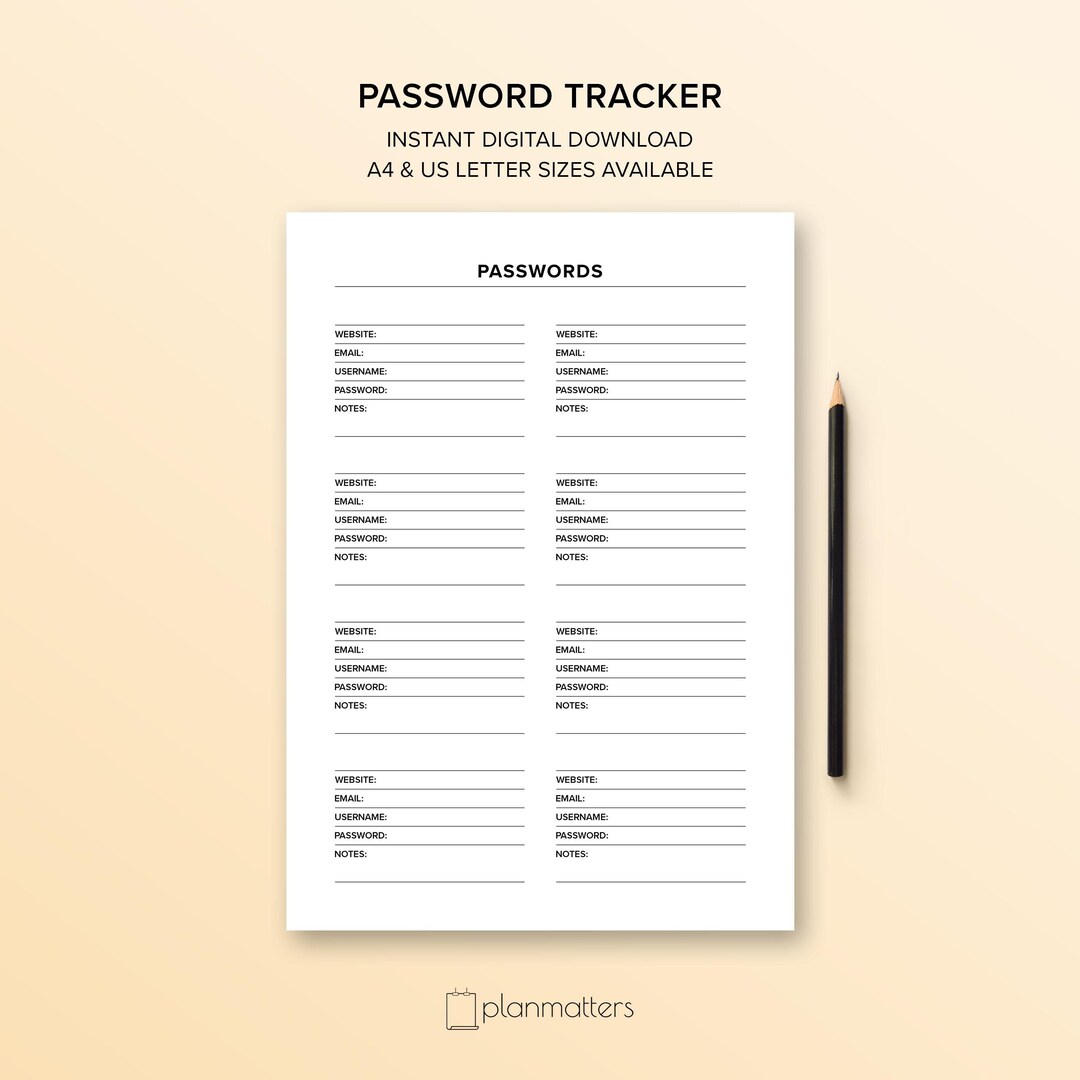 Password Tracker, Password Log, Account Tracker, Printable Plan ...