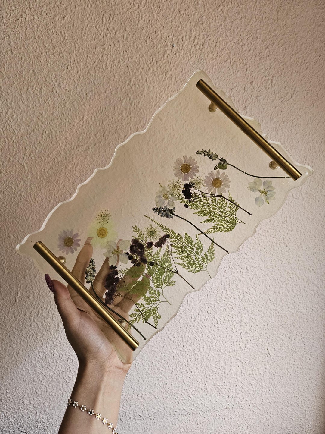 Custom Large Flower Resin Tray / Decorative Field With Flowers Tray ...