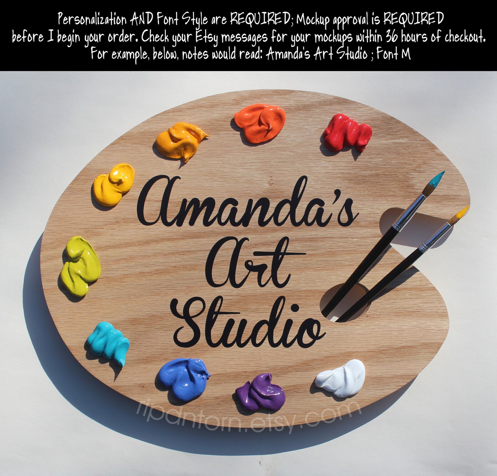 Personalized Art Palette Studio Sign or Wall Hanging With Quote or ...