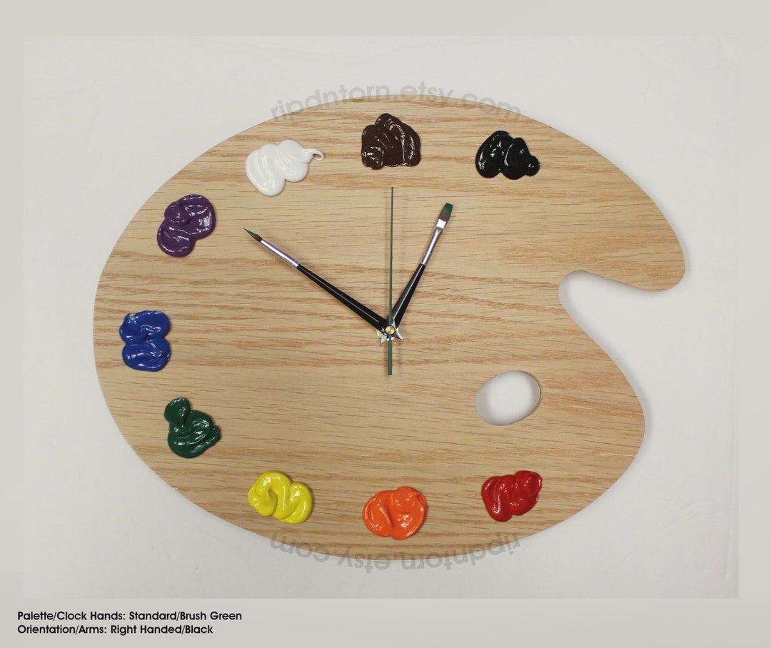 Artist Palette Wall Clock: 3D Paint Daubs, Brush Hands, Art Studio ...