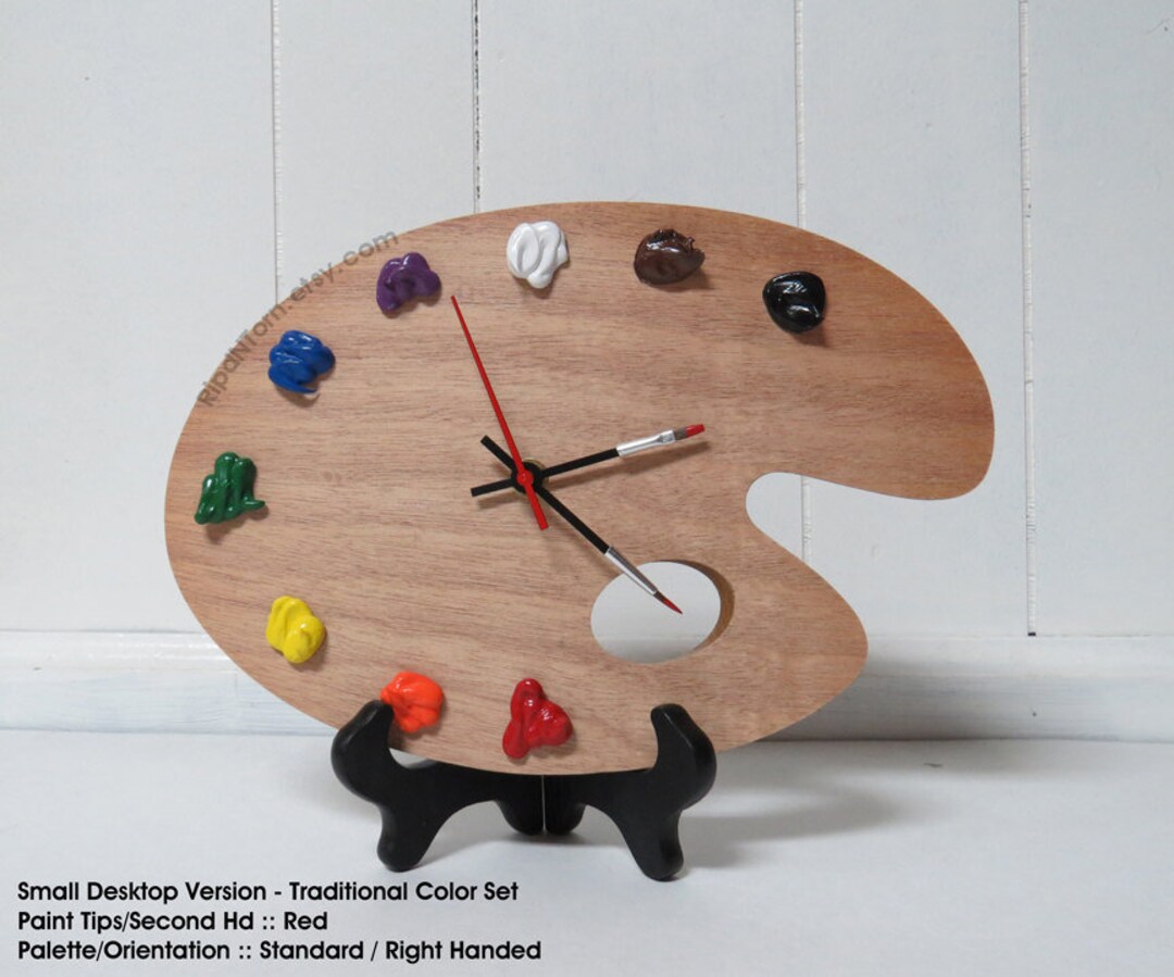 Artist Palette Clock, 3D Paint on Wood - TRADITIONAL - SMALL - Wall or ...