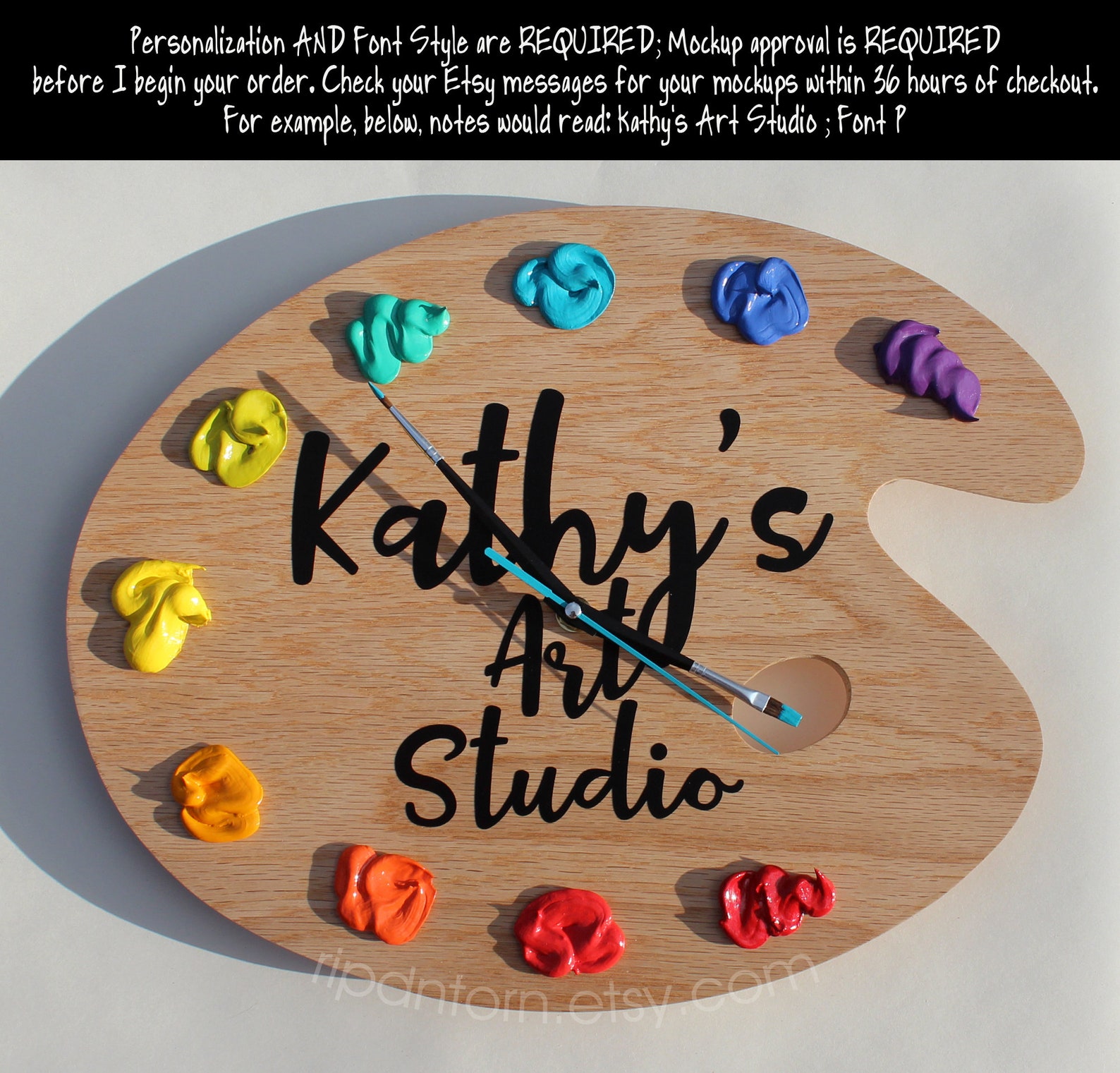 Personalized Artist Palette Clock, Wording of Your Choice, 3D Paint on ...