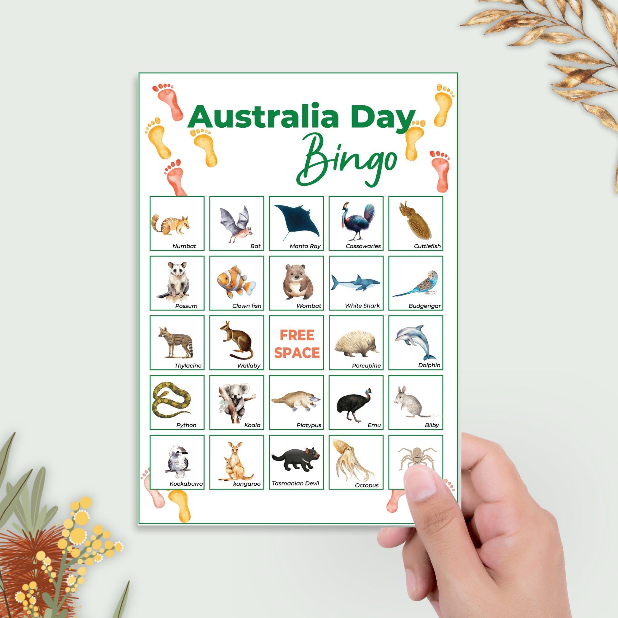 Australia Day Bingo Game Printable & Digital 30 Bingo Cards Animal ...