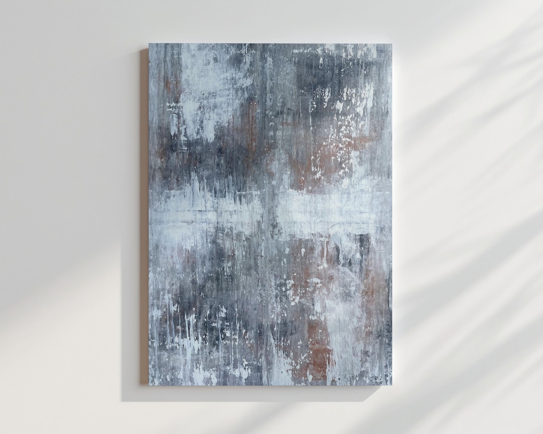 Large Abstract Canvas Art in Grayscale and Blue Tones | Modern ...