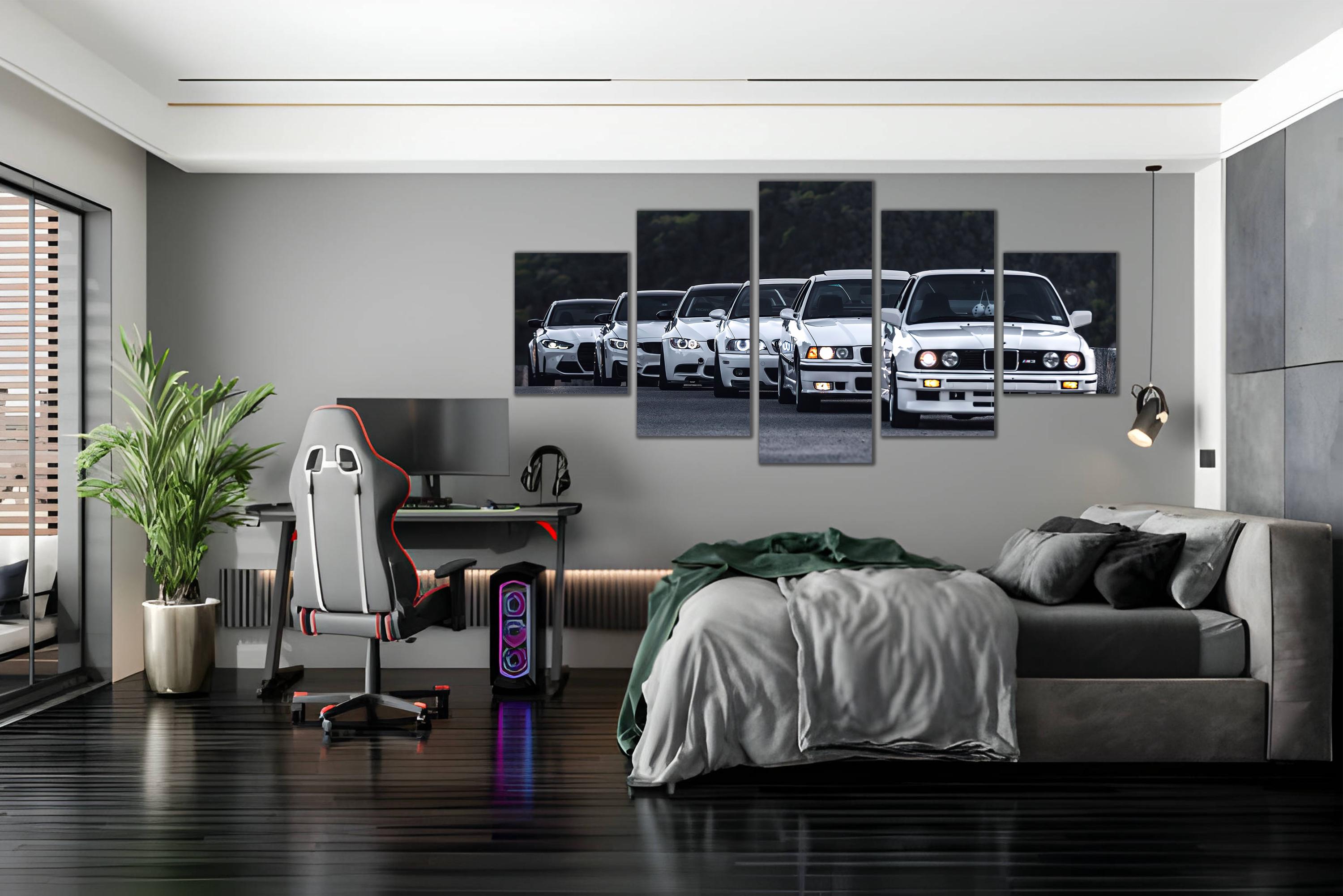 5 Panel BMW Wall Art | White BMW Collection Wall Decor | Multi-piece ...