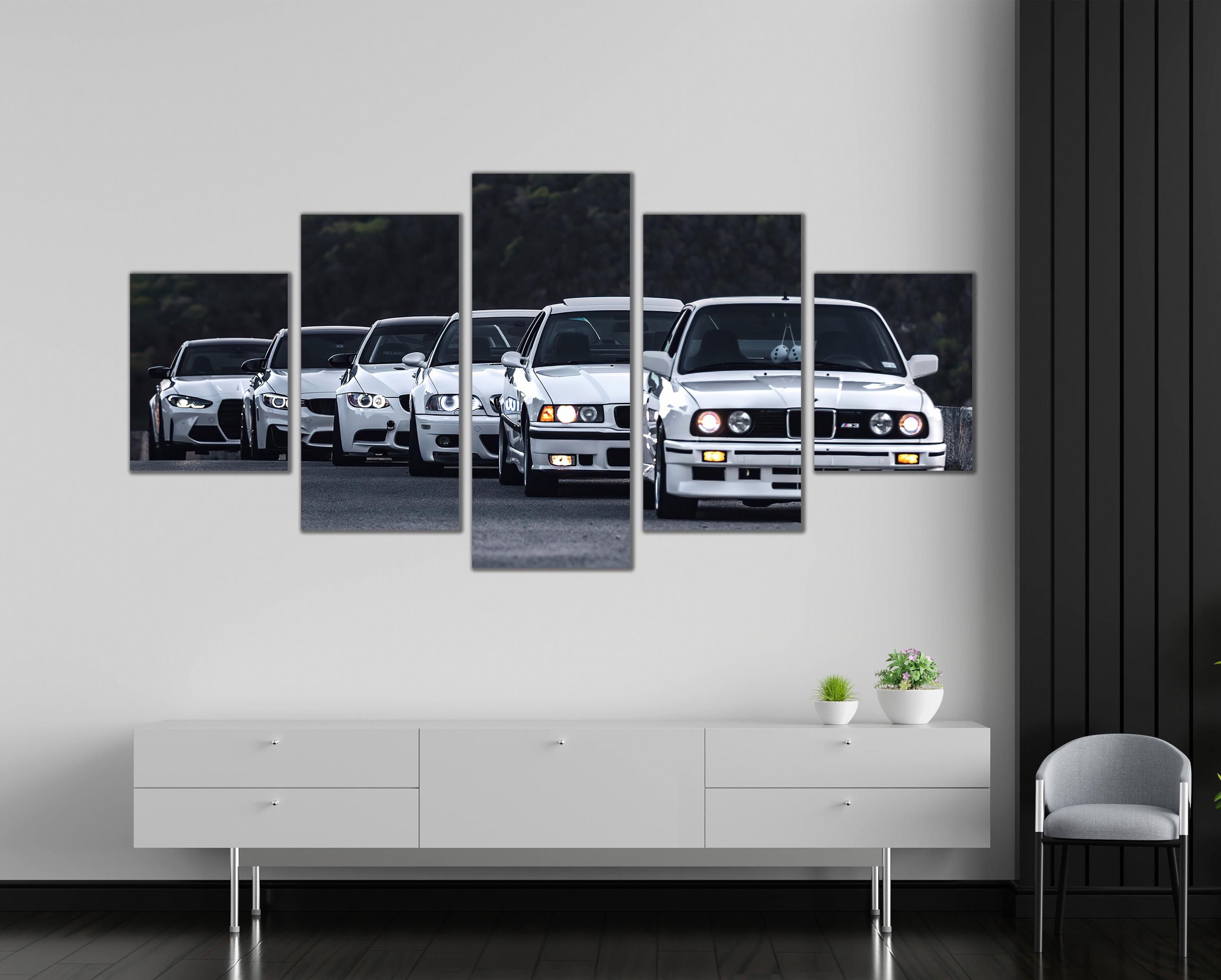 5 Panel BMW Wall Art | White BMW Collection Wall Decor | Multi-piece ...