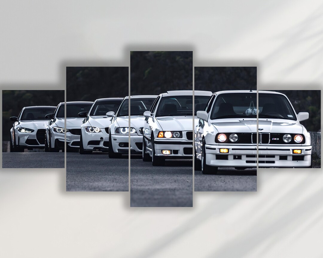 5 Panel BMW Wall Art | White BMW Collection Wall Decor | Multi-piece ...
