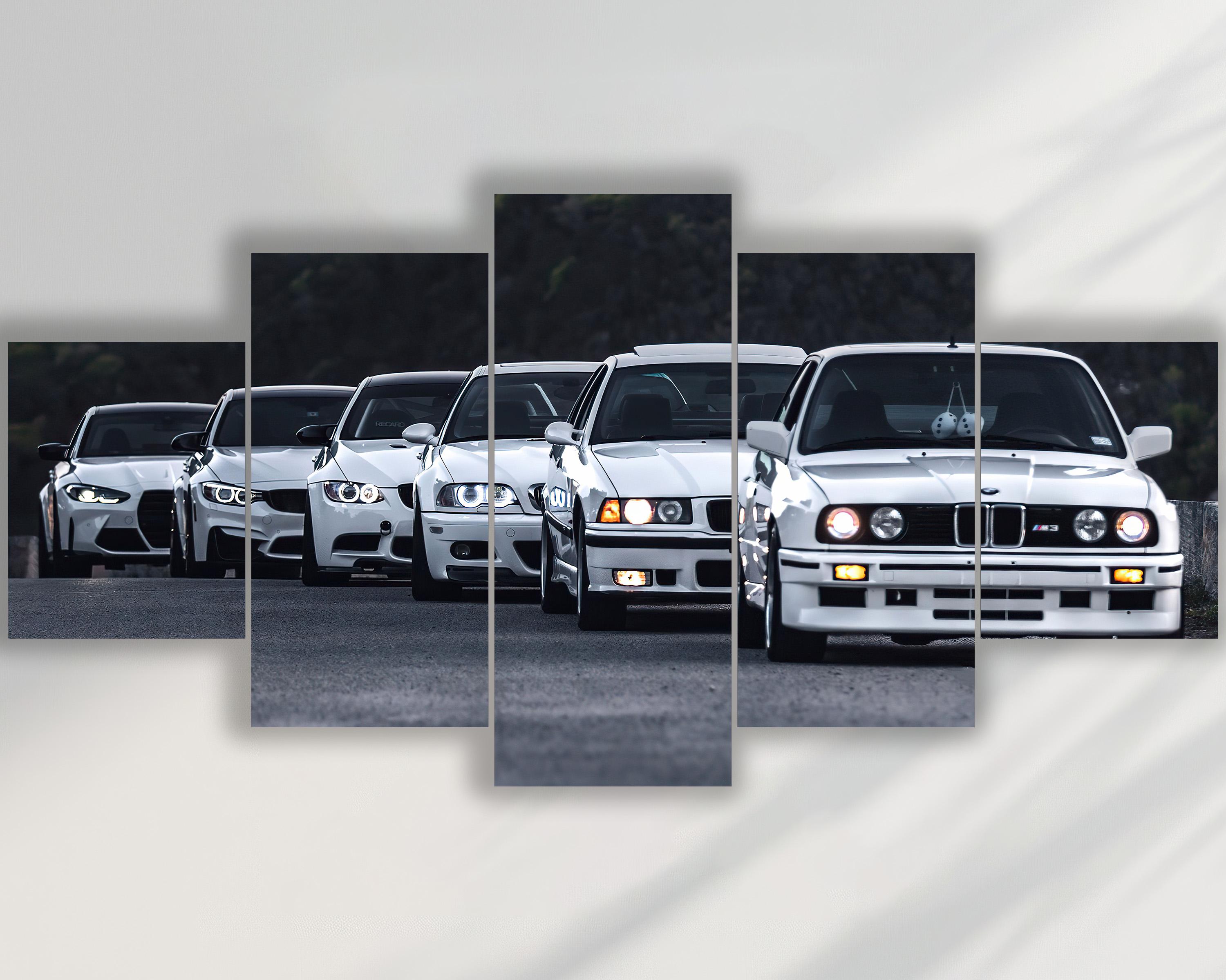 5 Panel BMW Wall Art | White BMW Collection Wall Decor | Multi-piece ...