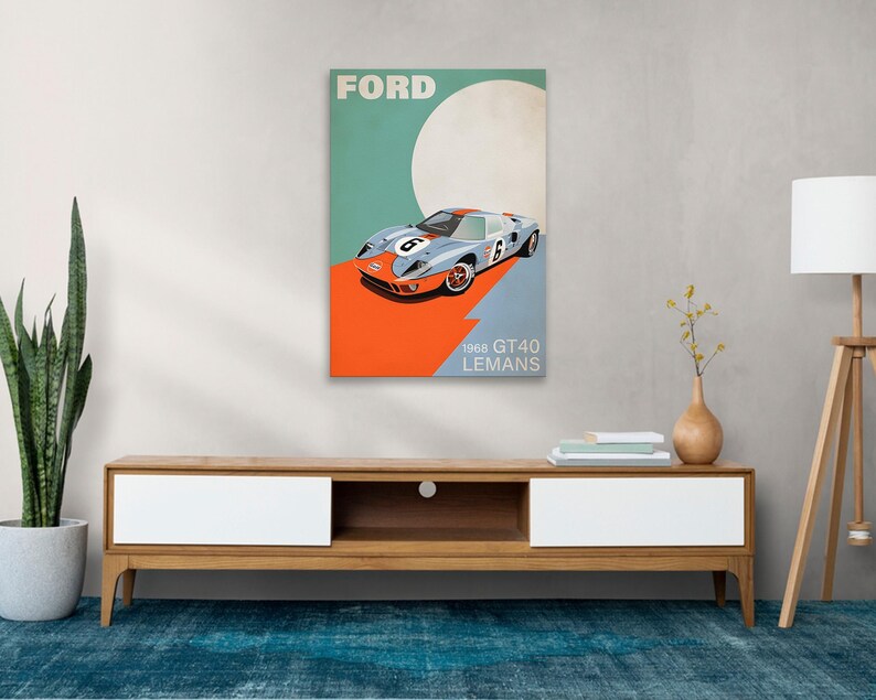 Ford 1968 GT40 Lemans Vintage Car Canvas Art | Classic Racing Car Wall ...