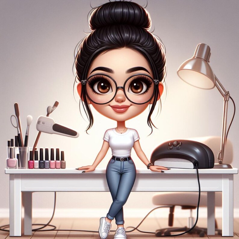 Cartoon Nail Artist Custom Logo | Personalized Manicurist Caricature ...