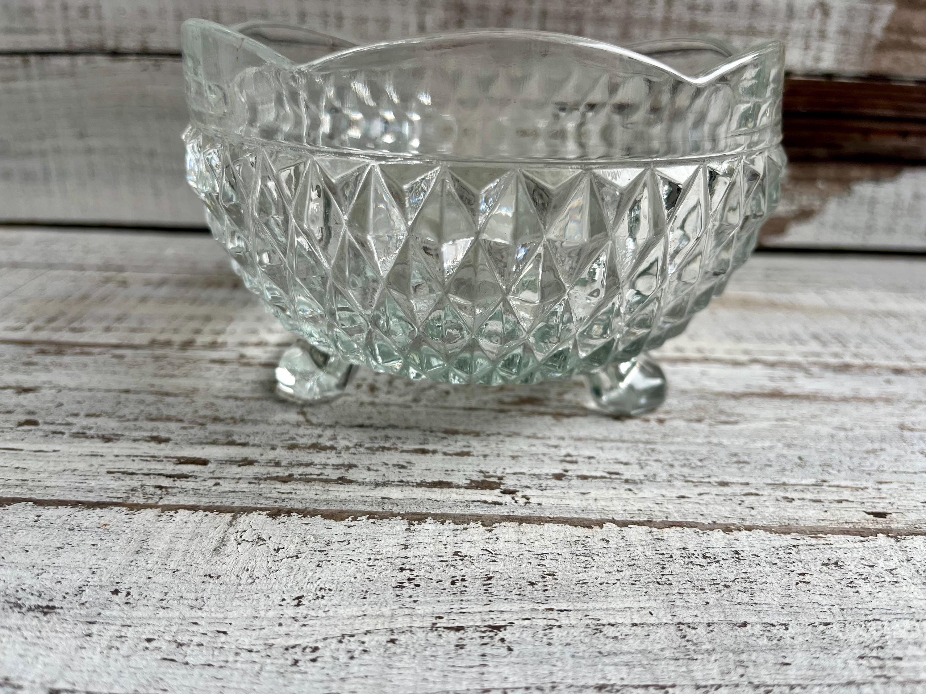 Vintage Indiana Glass Footed Candy Dish Glassware Diamond Point Pressed ...