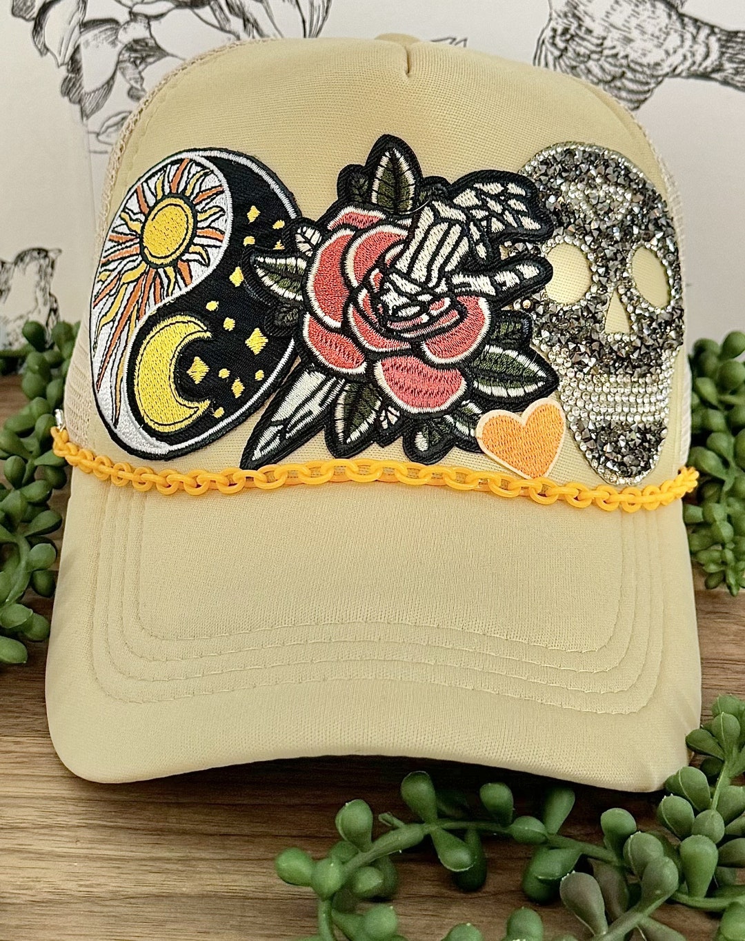 Ying Yang | Rose With Sword | Skull | Patch Hat | Trucker | Women | Mom ...