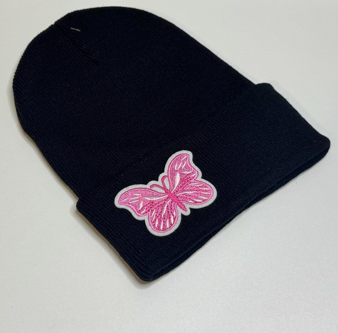 Pink Butterfly Beanie: Custom Knit Winter Hat - Etsy
