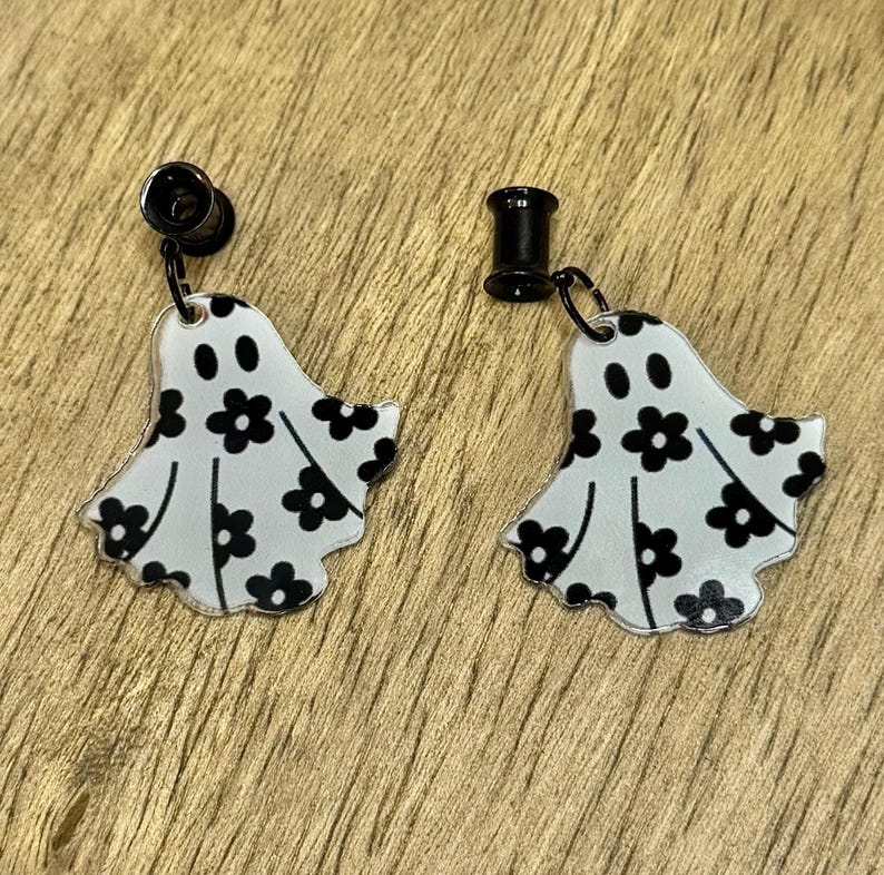 Ghost Ear Tunnels: Stainless Steel Gauges, Spooky Halloween Plugs - Etsy