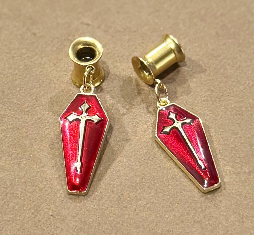 Red Coffin Dangle Ear Tunnels | Gauges | Halloween | Goth | Punk ...