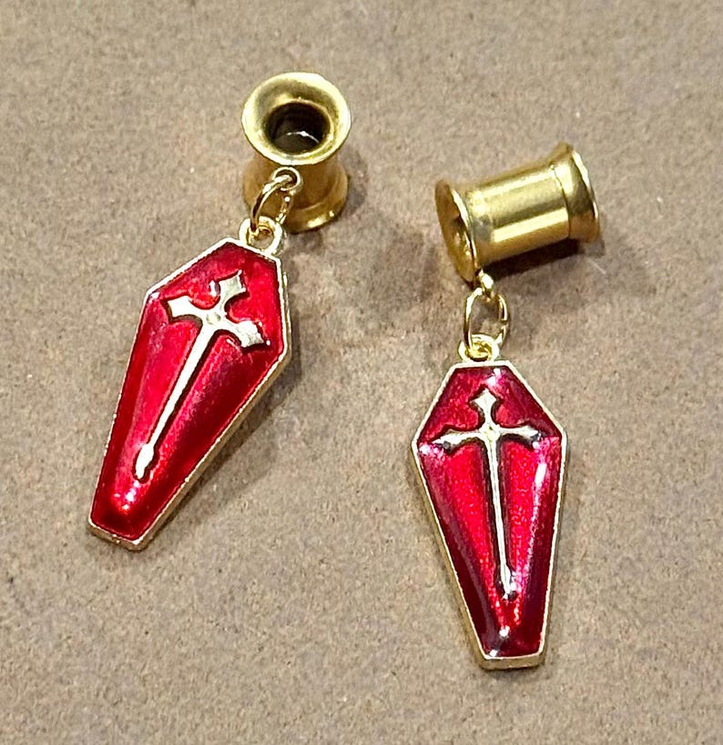 Red Coffin Dangle Ear Tunnels | Gauges | Halloween | Goth | Punk ...