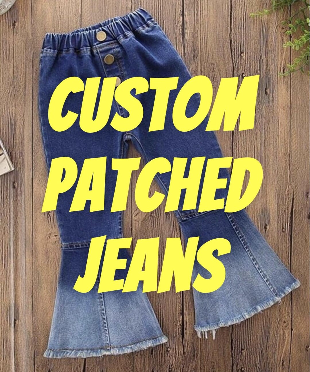 Blue Toddler Custom Patch Jeans Girls Flare Bellbottom Handmade Denim ...