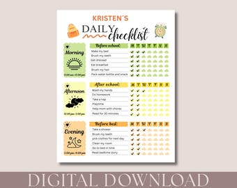 Kids Daily School Checklist Responsibility Chart to Do List, Chore ...