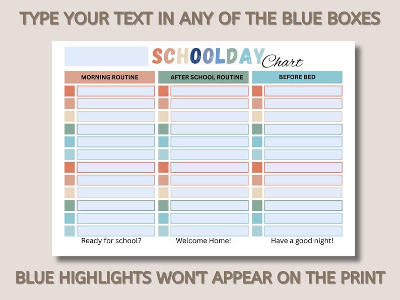 Kids Daily School Checklist Responsibility Chart to Do List, Chore ...