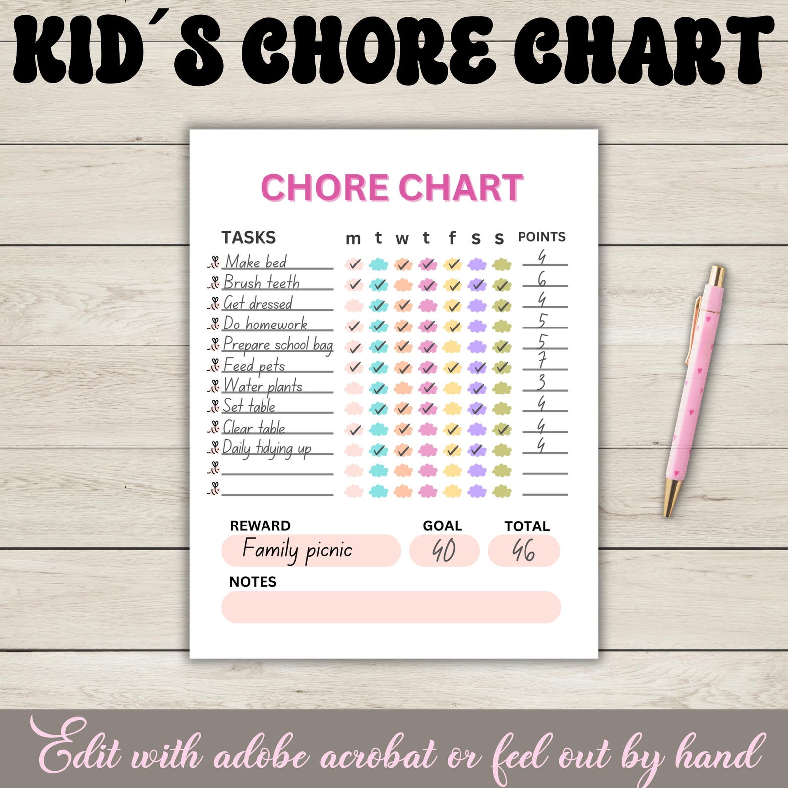 Chore Chart Printable | Kids Daily Weekly Routine | Kids Reward Chart ...