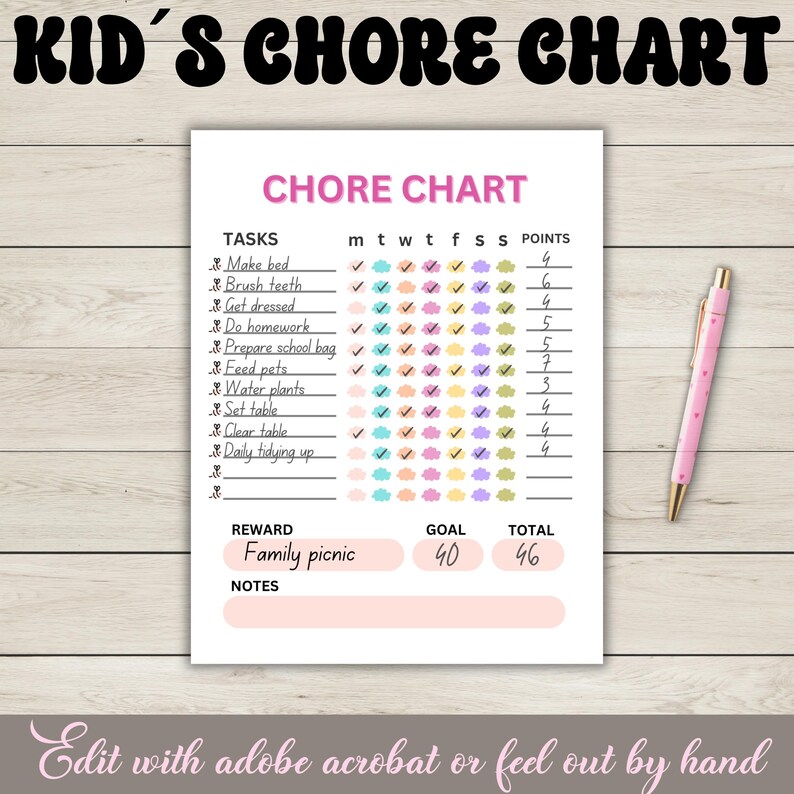Chore Chart Printable | Kids Daily Weekly Routine | Kids Reward Chart ...