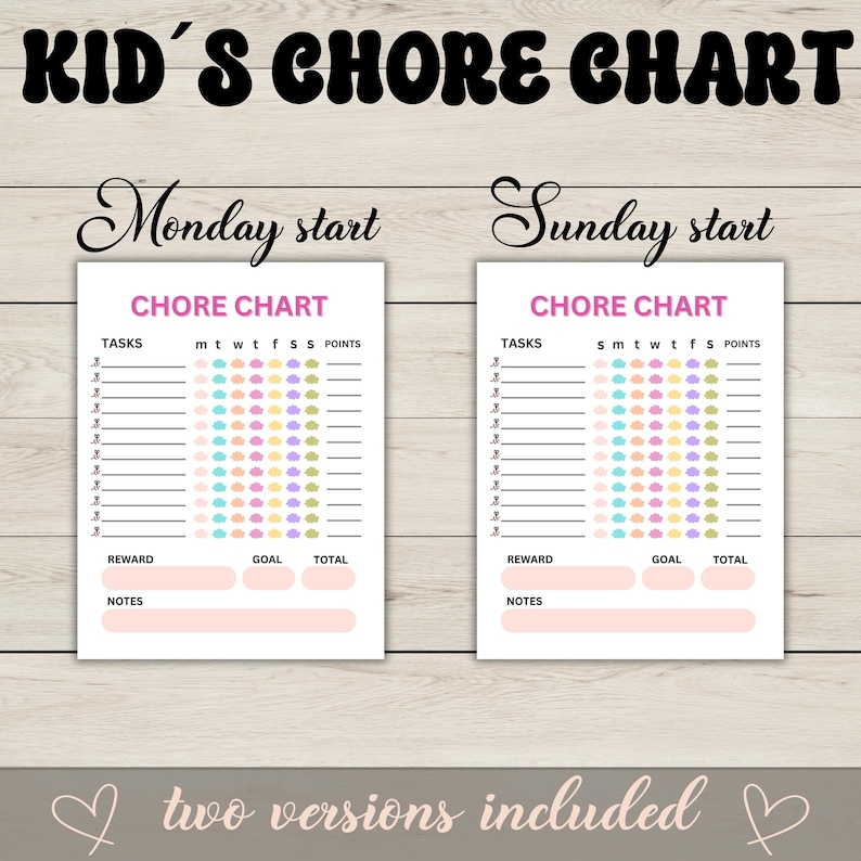 Chore Chart Printable Kids Daily Weekly Routine Kids Reward Chart Kids ...