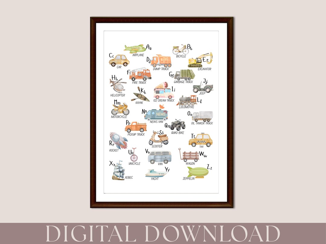 Transport Alphabet Printable, Nursery Decor Abcs, Vehicles Poster, Boys ...