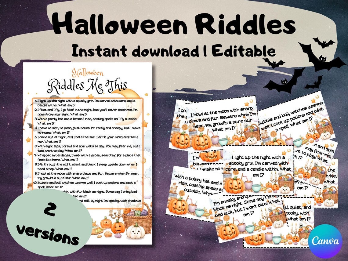 Printable Halloween Riddles Riddles Me This Easy Simple Editable Canva ...
