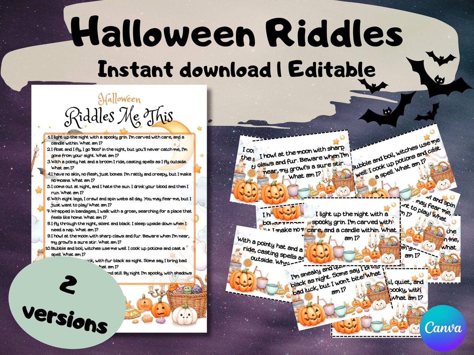 Printable Halloween Riddles Riddles Me This Easy Simple Editable Canva ...