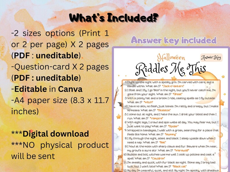Printable Halloween Riddles Riddles Me This Easy Simple Editable Canva ...