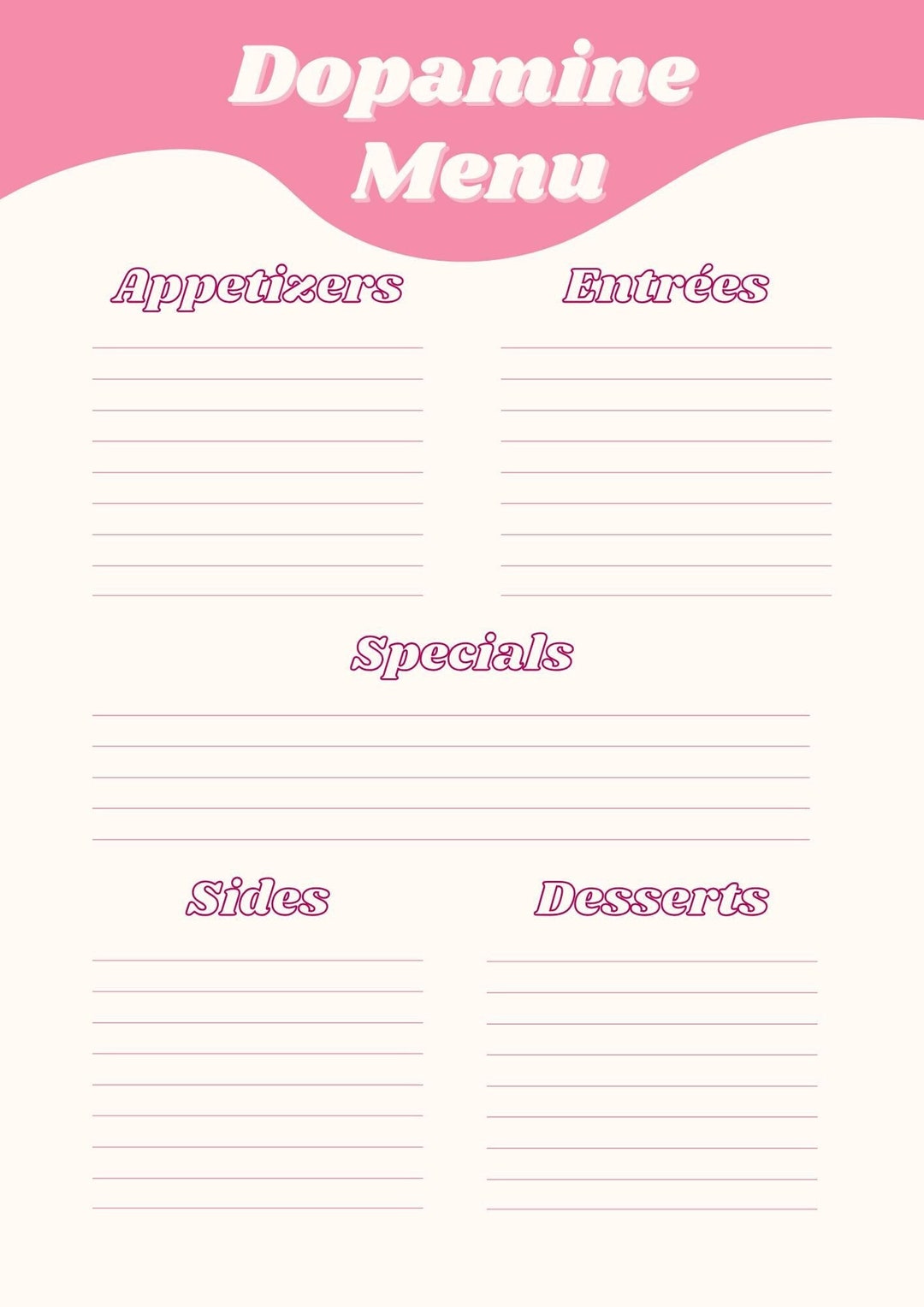 Dopamine Menu Printable, ADHD Tools, Retro Pink Dopamine Menu,dopamenu ...