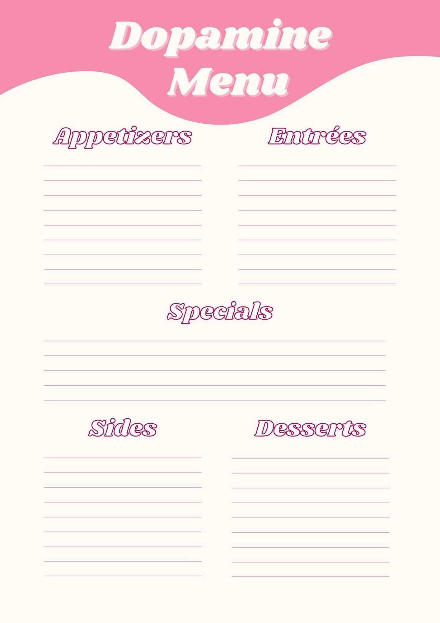 Dopamine Menu Printable, ADHD Tools, Retro Pink Dopamine Menu,dopamenu ...