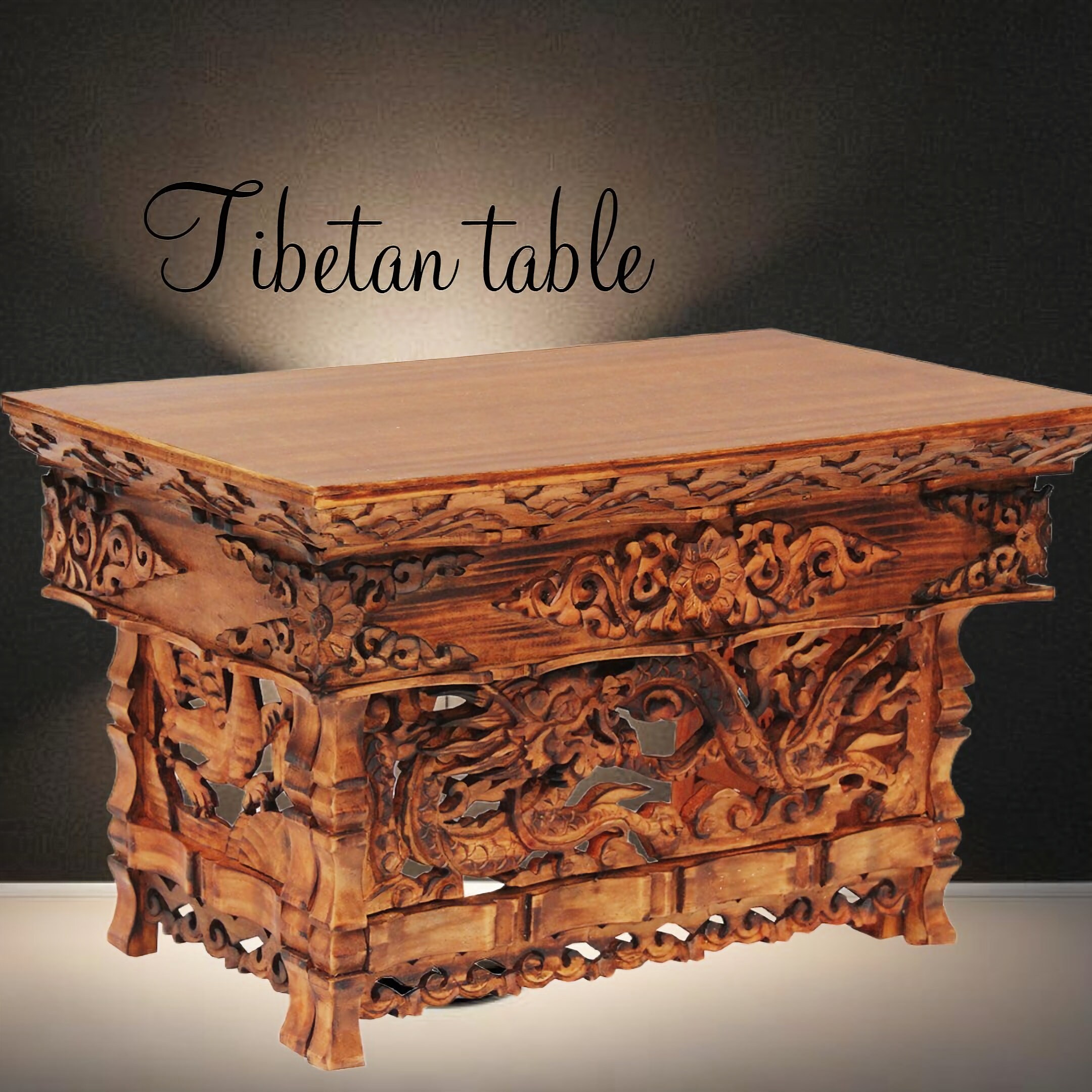 Tibetan Table / Solid Wood Hand Carved Tibetan Buddhist Prayer Shrine ...
