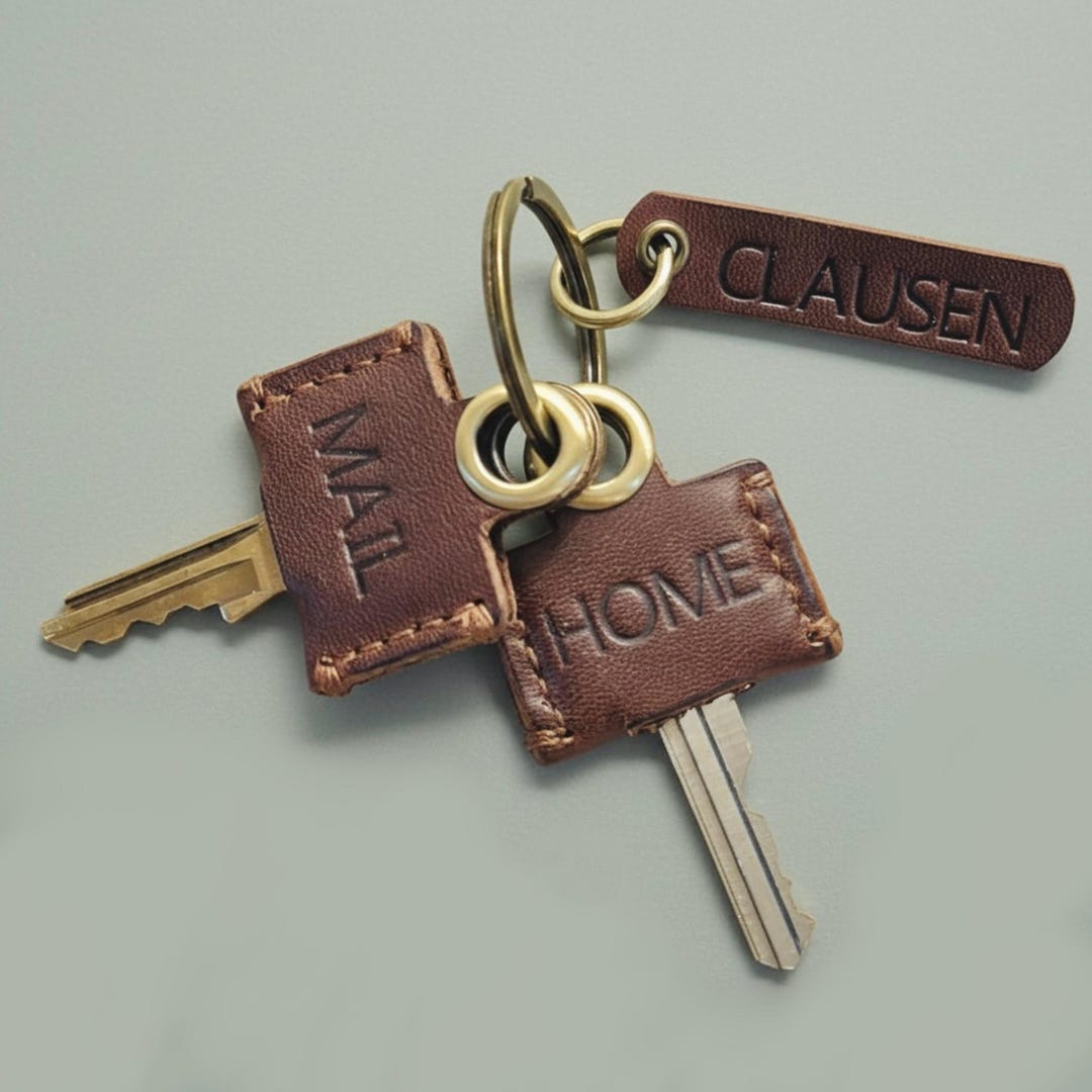 Personalized Leather Key Cover Set | Custom Stamped Key Case With Name ...