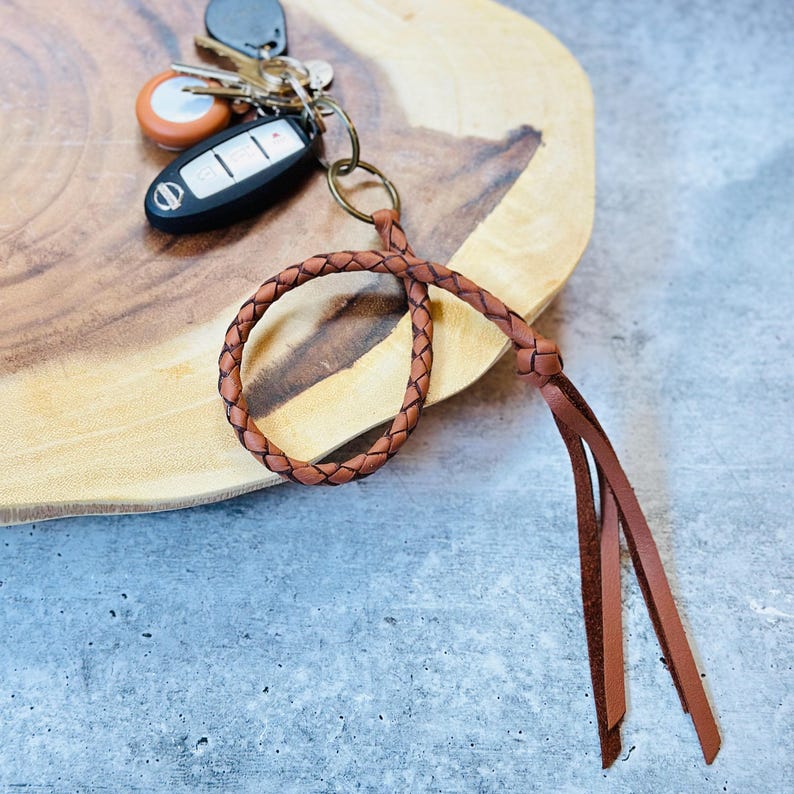 Handmade Braided Leather Keychain Wristlet: Mahogany Brown, Extra Long ...