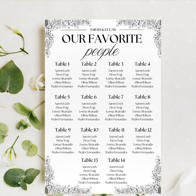 Chic Printable Wedding Seating Chart, Wedding Seating Chart, Seating ...