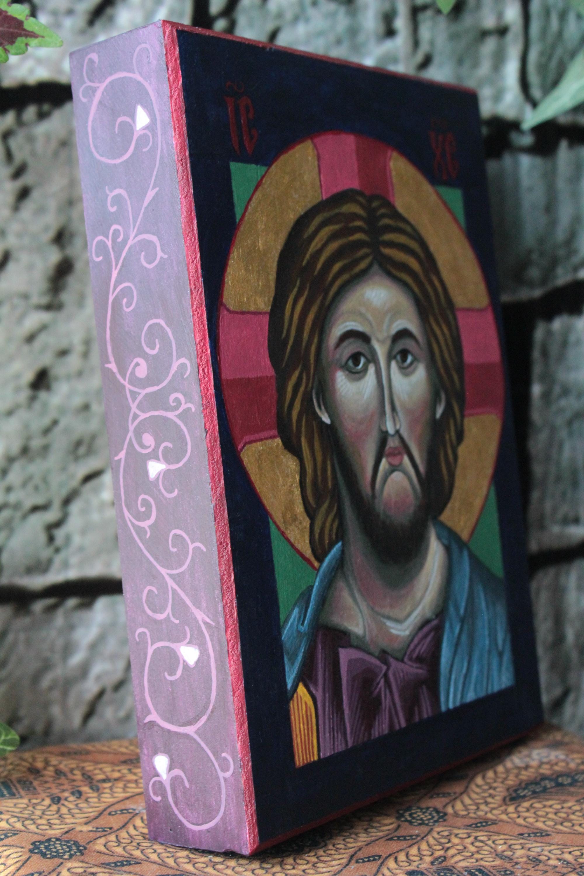 Hand Painted Icon of Jesus Christ Pantocrator 24k Gold Leaf Orthodox ...