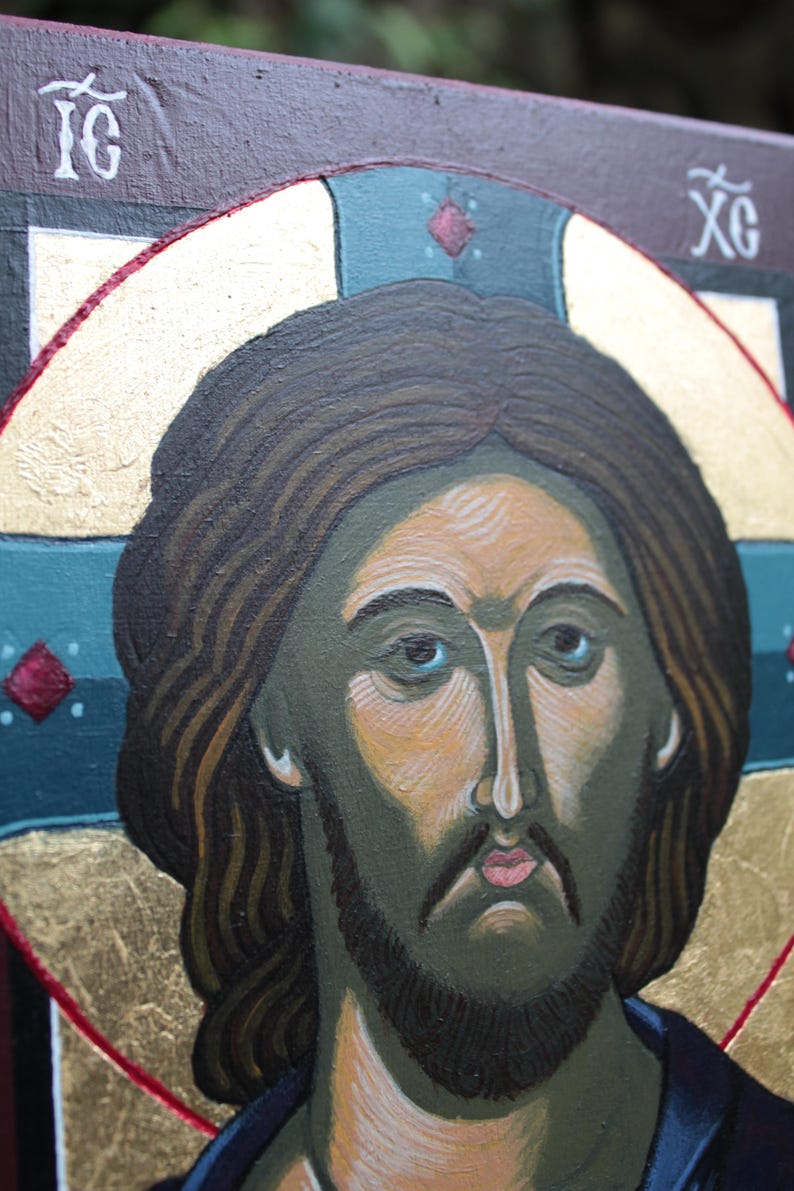Hand Painted Icon of Jesus Christ Pantocrator Orthodox Byzantine Ornate ...